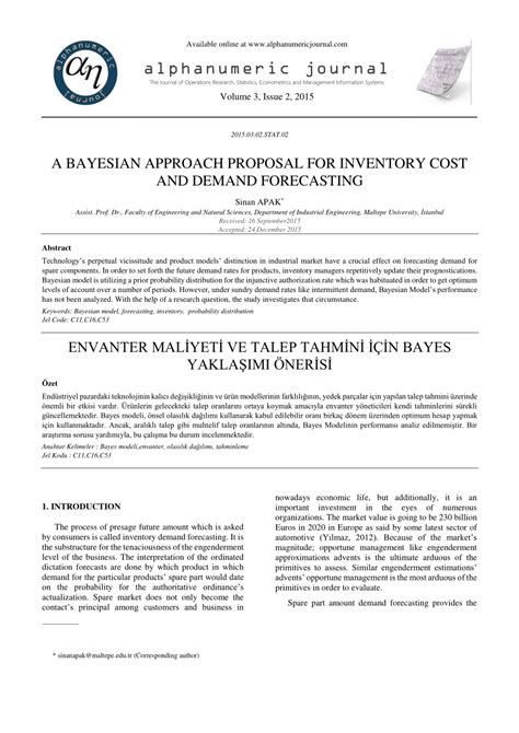 Pdf A Bayesian Approach Proposal For Inventory Cost And Demand Forecasting