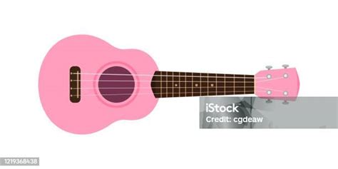 우쿨렐레 귀여운 핑크 파스텔 은 흰색에 고립 플랫 아이콘을위한 작은 우쿨렐레 핑크 부드러운 색상 클래식 음악 재생을위한 현실적인