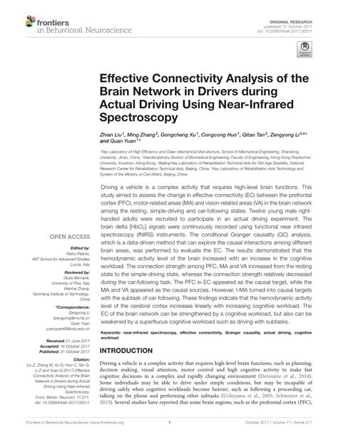 Pdf Effective Connectivity Analysis Of The Brain Network In Drivers During Actual Driving