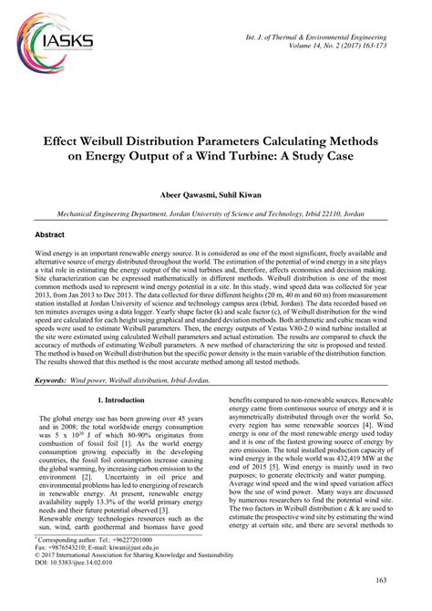 Pdf Effect Weibull Distribution Parameters Calculating Methods On Energy Output Of A Wind