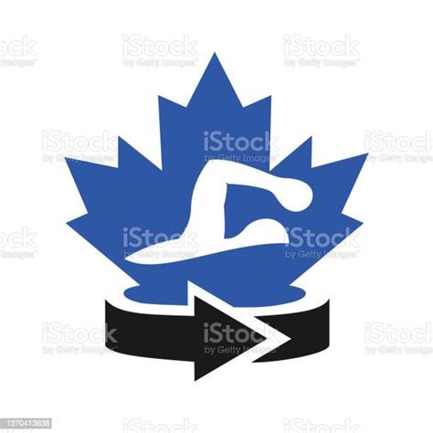 메이플 수영 로고 디자인 캐나다 수영 로고 수영 벡터가 있는 레드 메이플 리프 가을에 대한 스톡 벡터 아트 및 기타 이미지