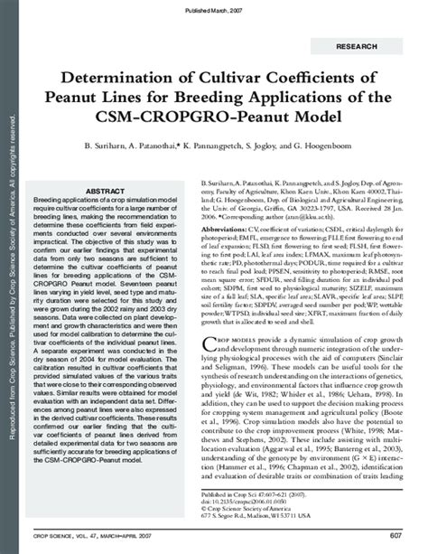 Pdf Determination Of Cultivar Coefficients Of Peanut Lines For Breeding Applications Of The