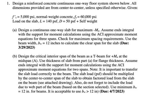 Solved Design A Reinforced Concrete Continuous One Way Floor