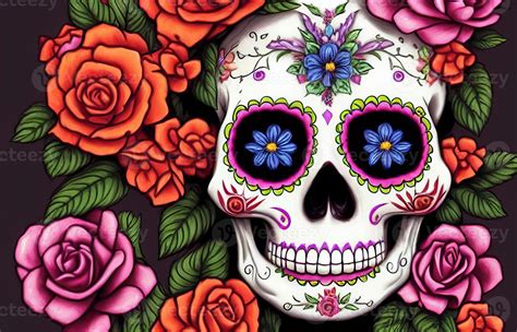 Dia De Los Muertos Calavera Tradicional Calavera De Azúcar Decorada Con