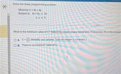 Solved Solve The Linear Programming Problem Minimize