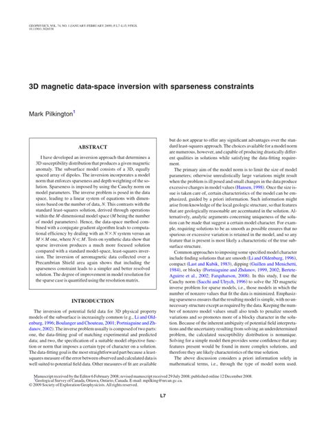 Pdf 3 D Magnetic Data Space Inversion With Sparseness Constraints