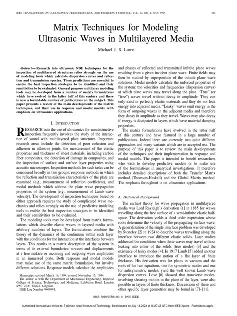 Matrix Techniques For Modeling Ultrasonic Waves In Multilayered Media