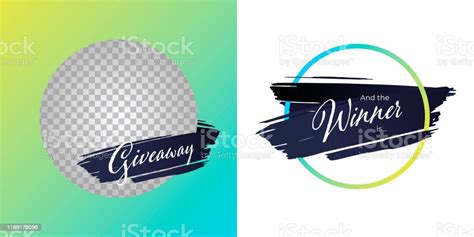 벡터 트렌디 한 그라데이션 브러쉬 경품 배너입니다 메시지 및 우승자 일러스트 레이션 손으로 그린 스트로크의 원 프레임 소셜 네트워크에서 현대 스타일 프로모션
