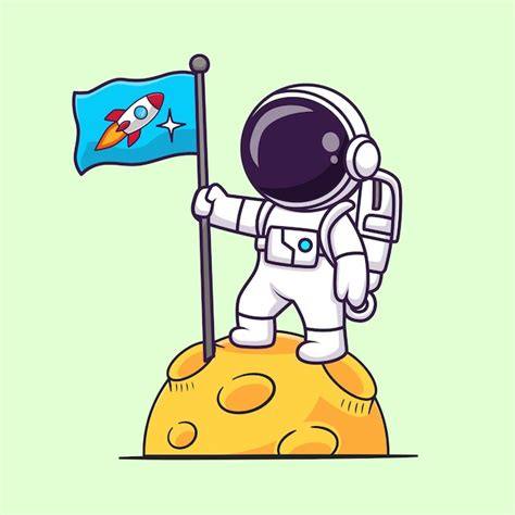 Free Vector Cute Astronaut Holding Rocket Flag On Moon Cartoon Vector