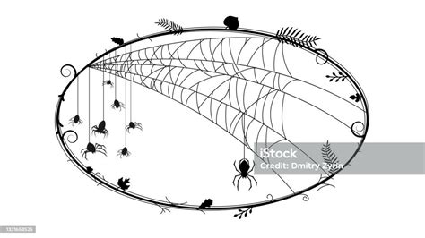 타원형 거미 거미 거미 웹 과 식물 은 흰색 배경에 Brach 할로윈 배경 디자인 요소 으스스한 무서운 공포 장식 벡터 거미에