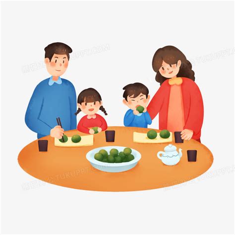 手绘卡通寒食节全家吃青团场景免抠PNG图片素材下载 素材PNG 熊猫办公