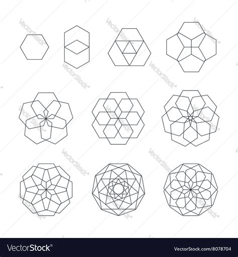 Sexangle Contour Various Sacred Geometry Set Vector Image