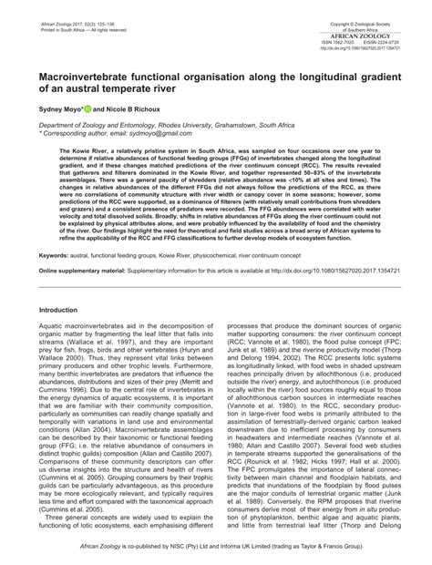 Pdf Macroinvertebrate Functional Organisation Along The Longitudinal Gradient Of An Austral
