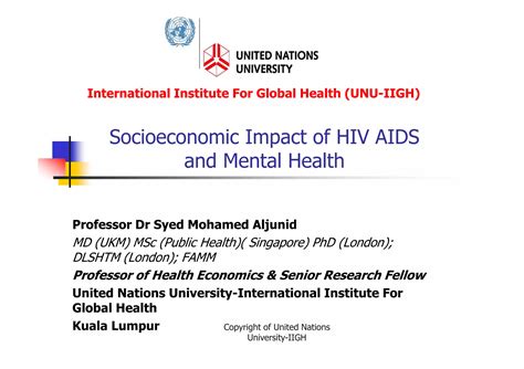Socio Economic Impact Of Hivaids And Mental Health Syed Aljunid Ppt