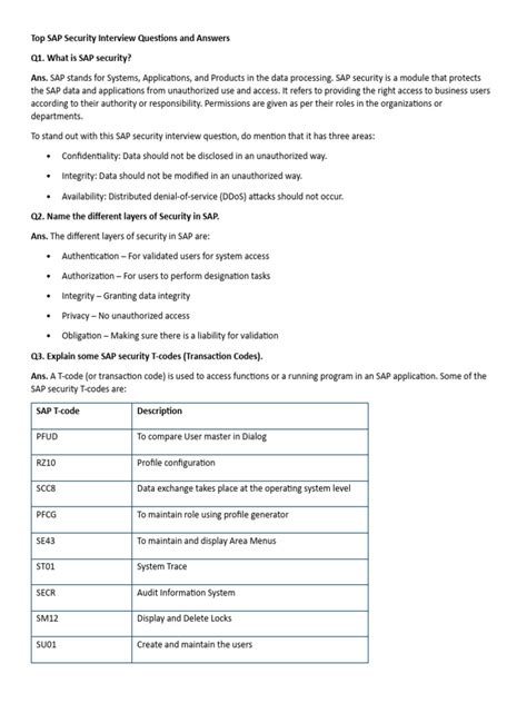 Top 41 Sap Security Interview Questions And Answers Pdf Database Transaction User Computing