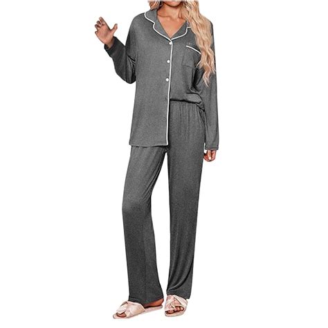 Cfhntfmh Womens Pajama Sets Casual V Neck Collared Buttons Down Long