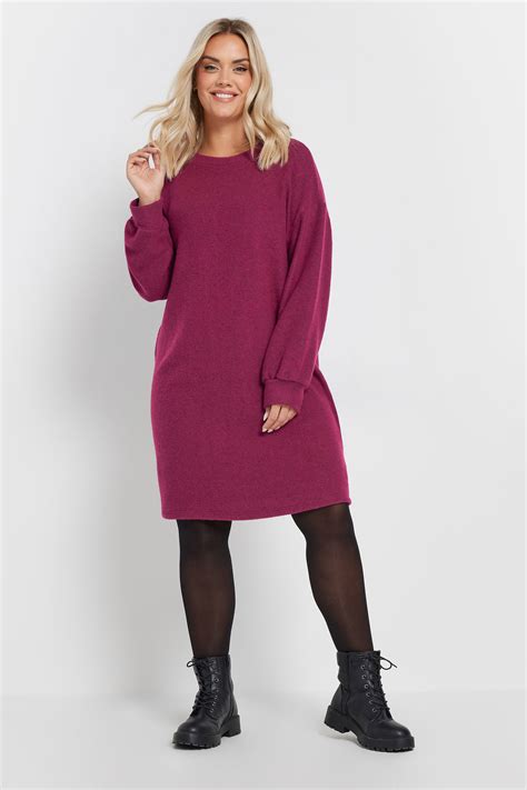 Yours Plus Size Dark Pink Soft Touch Jumper Dress Yours Clothing