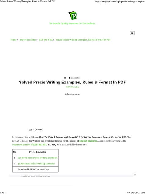 Solved Précis Writing Examples Rules And Format Pdf Train
