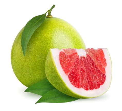 Pomelo Citrus Fruit With Leaves Isolated On White Background Clipping