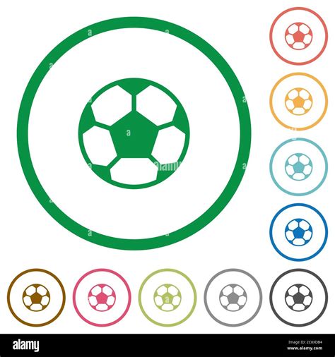 Set Of Soccer Ball Color Round Outlined Flat Icons On White Background