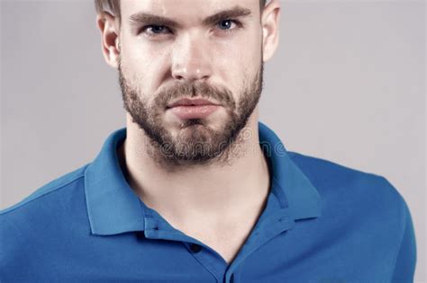 Guy With Beard And Mustache Bearded Man With Healthy Young Skin Macho With Unshaven Face Stock