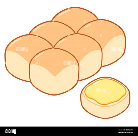 Cute Cartoon Drawing Of Dinner Rolls Halved And Buttered Bread Vector Clip Art Illustration
