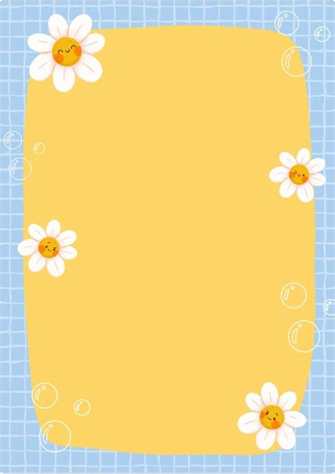สีเหลือง น่ารัก สดใส ภาพประกอบ ดอกไม้ ขอบกระดาษ Document A4 In 2024 Template Design Creative