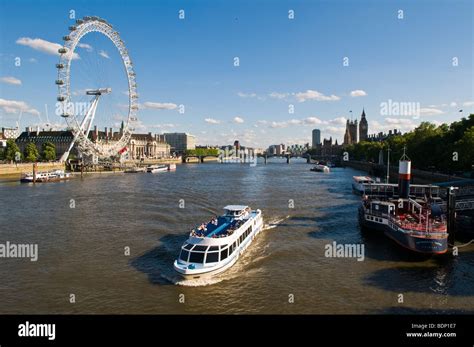 London Eye And The River Thames Big Ben On Right London England Uk