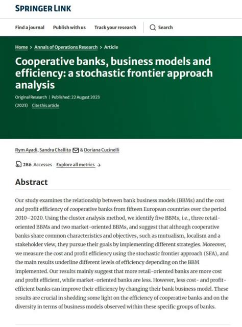 Cooperative Banks Business Models And Efficiency A Stochastic Frontier Approach Analysis Emea