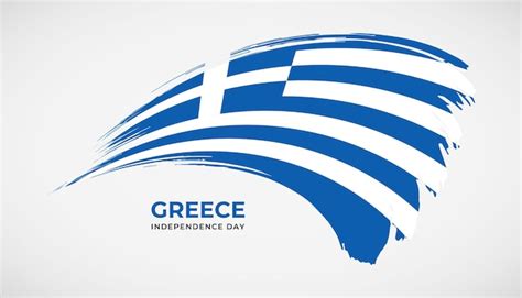 페인팅 효과 벡터 일러스트와 함께 그리스의 손 그리기 브러시 스트로크 플래그 프리미엄 벡터