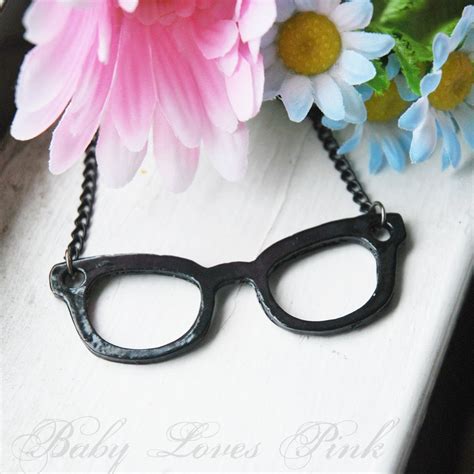 Black Frame Nerd Glasses Necklace Etsy