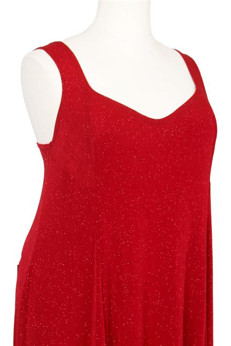 Plus Size Slip Dress Evening Gown Red On Red Sparkle Slinky 12 36