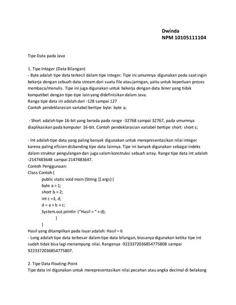 Tipe Data Pada Java Pdf