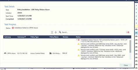 policy installation failed tcp connectivity fail check point