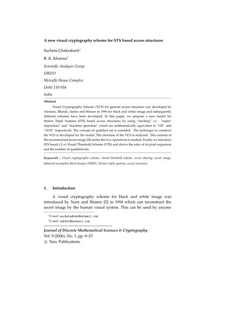 Pdf A New Visual Cryptography Scheme For Sts Based Access Structures