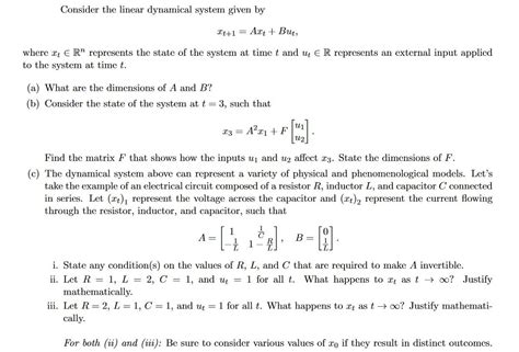 Consider The Linear Dynamical System Given By Chegg