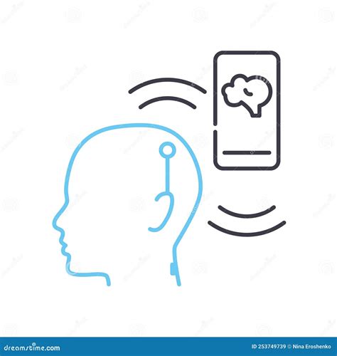 Brain Computer Interface Line Icon Outline Symbol Vector Illustration Concept Sign Stock