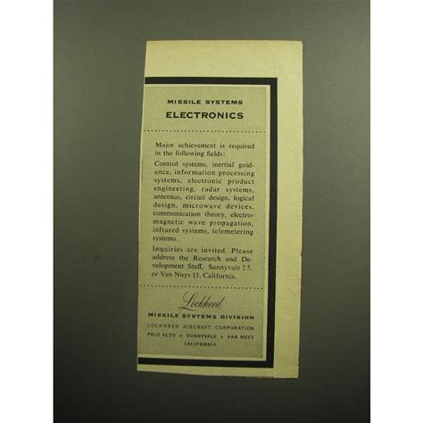 1957 Lockheed Missile Systems Division Ad Missile Systems Electronics