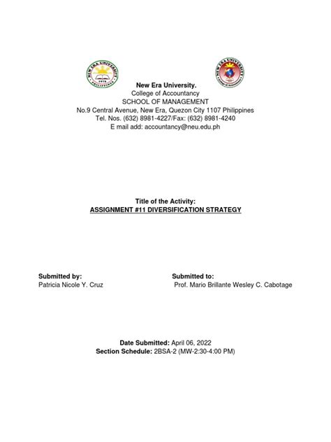Assignment 11 Diversification Strategy Pdf Diversification Finance Brand