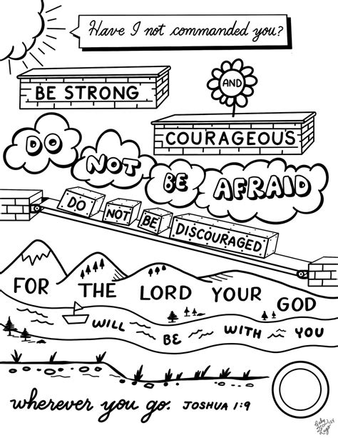 Be Strong And Courageous Joshua 19 Coloring Page Printable Etsy