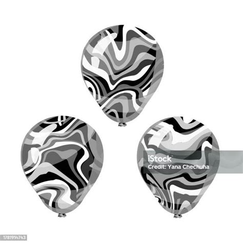 검은 대리석 풍선 3 개 세트입니다 카드 파티 디자인 전단지 포스터 장식 배너 웹 광고에 대 한 벡터 일러스트 레이 션 개체 그룹에 대한 스톡 벡터 아트 및 기타 이미지
