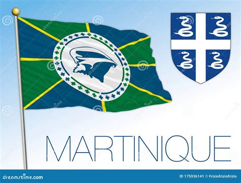 Национальный флаг и герб официальные Мартиники Центральная Америка Иллюстрация вектора