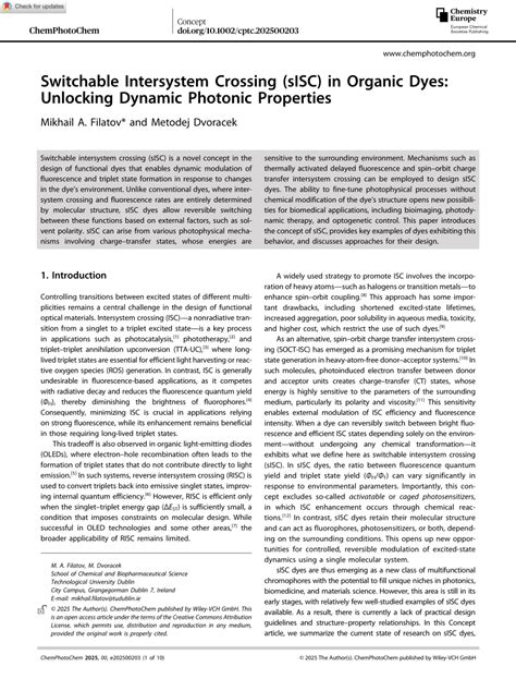 Pdf Switchable Intersystem Crossing Sisc In Organic Dyes Unlocking