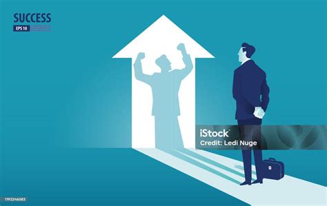 사업가는 자신의 그림자를 보고 성공과 긍정적 인 것을 고민합니다 비즈니스 벡터 개념 일러스트레이션 개념에 대한 스톡 벡터 아트 및 기타 이미지 Istock