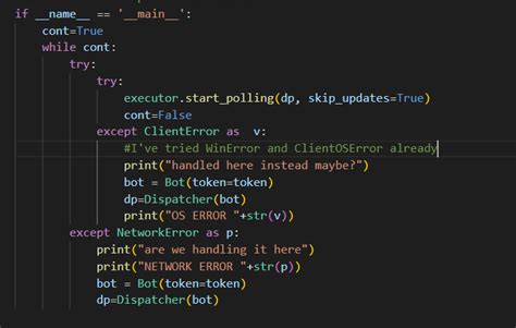 Aiogram Not Allowing Exception Handling After Ip Address Change Whilst Is Still Running