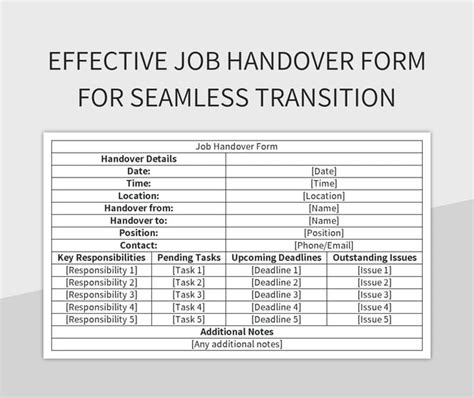 Effective Job Handover Form For Seamless Transition Excel Template And Google Sheets File For