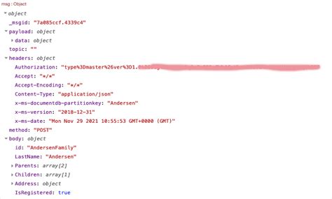 javascript cosmosdb rest api create document from node red request