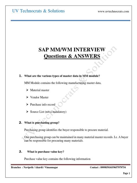 Sap Mmwm Interview Questions And Answers Uv Technocrats And Solutions