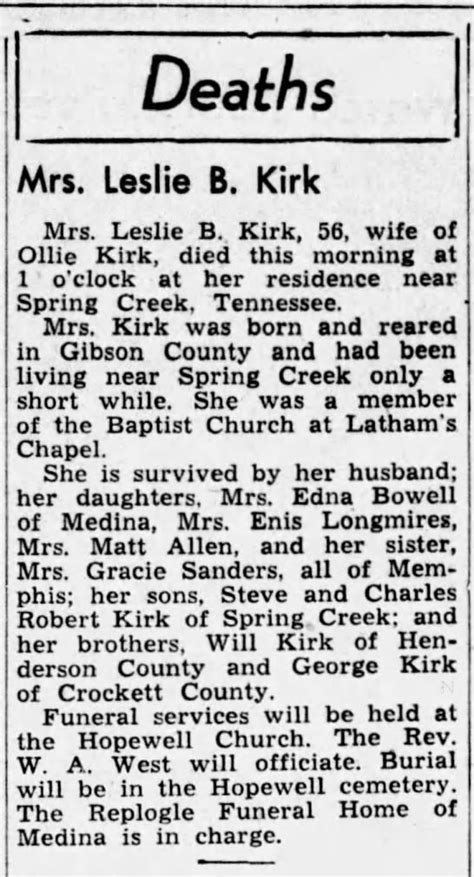 Lessie B Kirk 1889 1944 Find A Grave Memorial