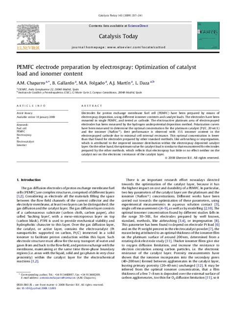 Pdf Pemfc Electrode Preparation By Electrospray Optimization Of Catalyst Load And Ionomer Content